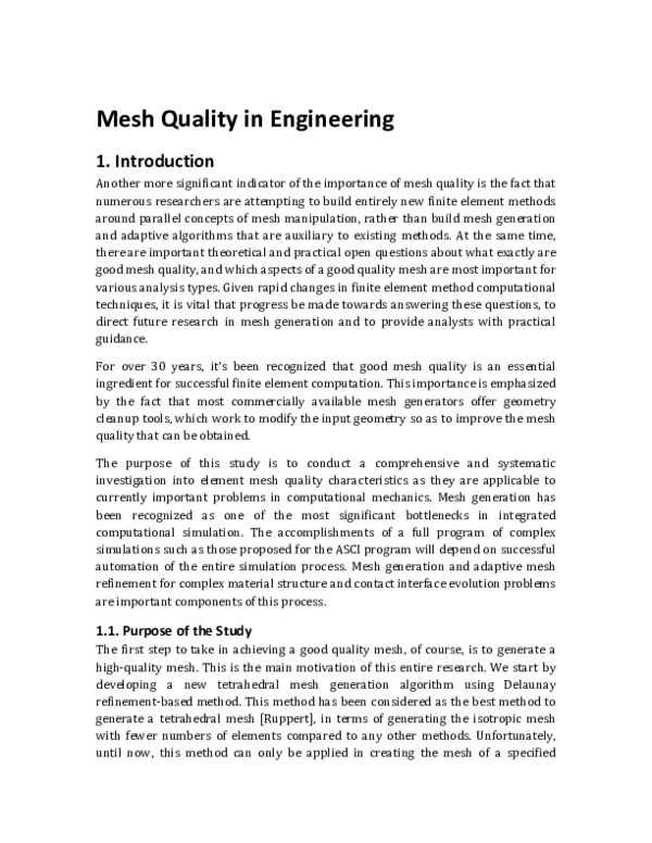 (PDF) Mesh Quality in Engineering