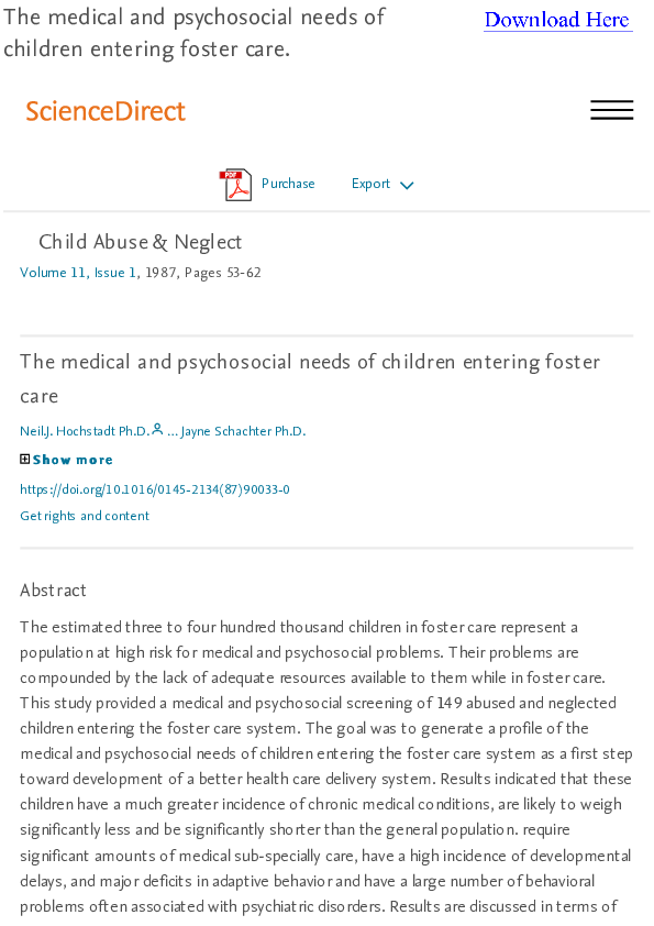 (PDF) The medical and psychosocial needs of children entering foster care