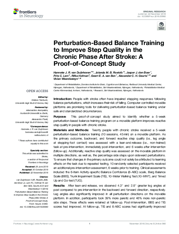 (PDF) Perturbation-based Balance Training to improve postural responses ...
