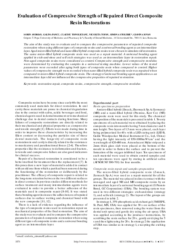 Pdf Evaluation Of Compressive Strength Of Repaired Direct Composite Resin Restorations