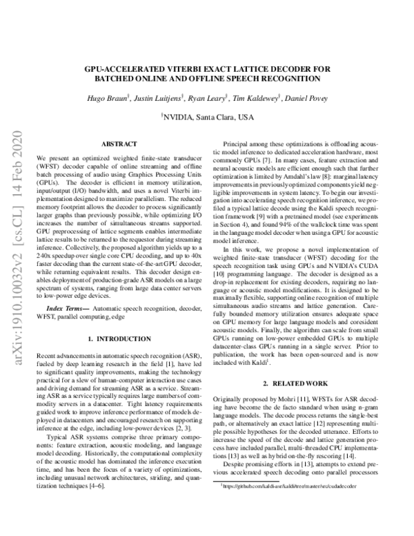 (PDF) Gpu-Accelerated Viterbi Exact Lattice Decoder for Batched Online ...