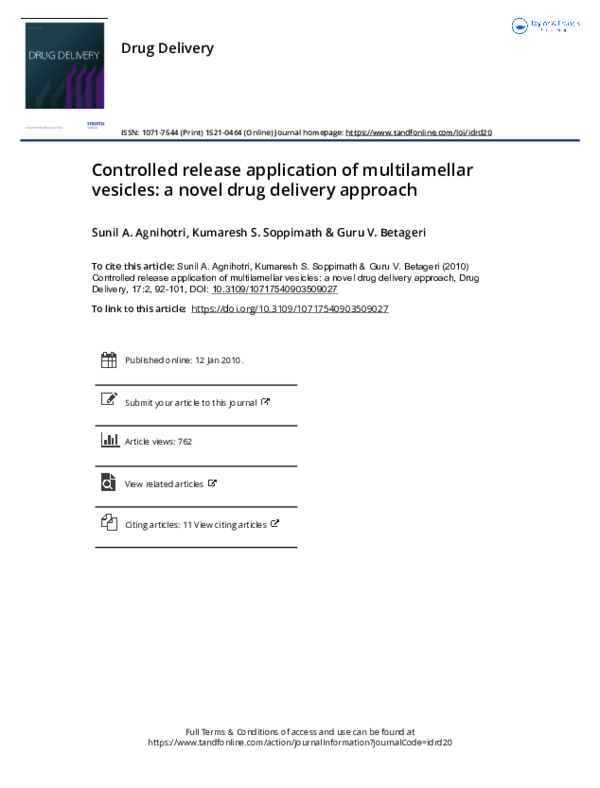 (PDF) Controlled release application of multilamellar vesicles: a novel ...