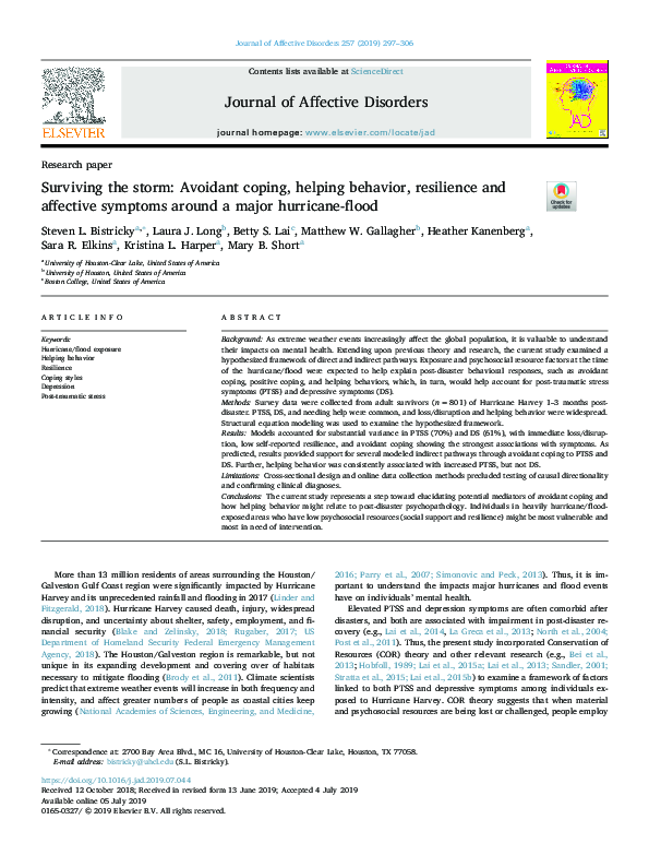 (PDF) Surviving the storm: Avoidant coping, helping behavior ...