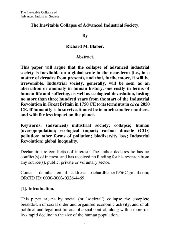 (PDF) The Inevitable Collapse of Advanced Industrial Society.