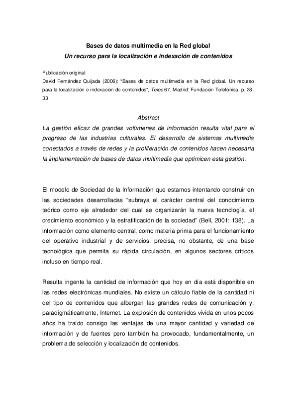 (PDF) Bases de datos multimedia en la Red global: un recurso para la localización e indexación ...