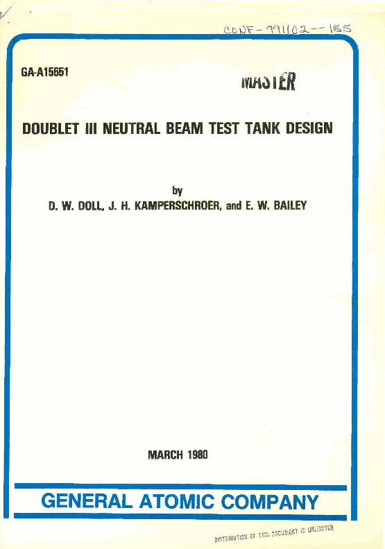(PDF) Doublet III neutral beam test tank design