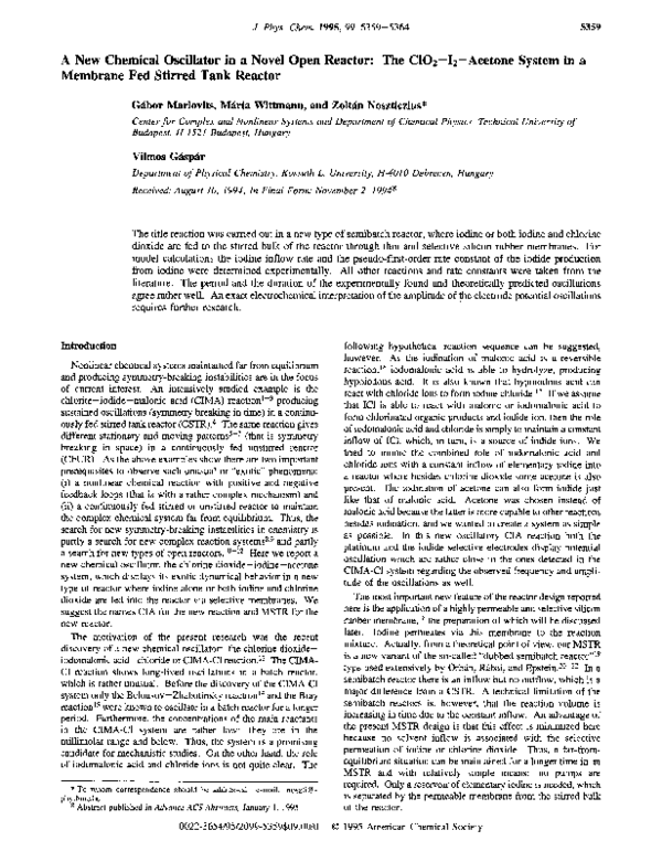 (PDF) A New Chemical Oscillator in a Novel Open Reactor: The ClO2-I2 ...