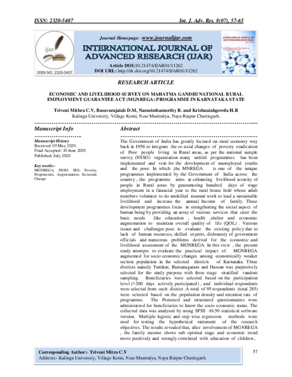 (PDF) Economic and Livelihood Survey on Mahatma Gandhi National Rural ...