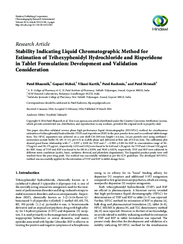 Pdf Rp Hplc Method For Thp And Rsp Estimation
