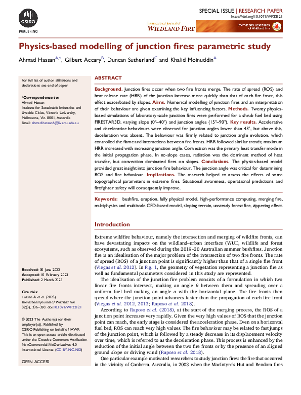 (PDF) Physics-based modelling of junction fires: parametric study