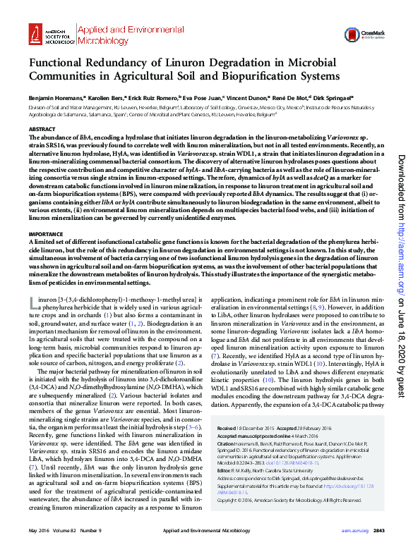 (PDF) Functional Redundancy of Linuron Degradation in Microbial Communities in Agricultural Soil ...