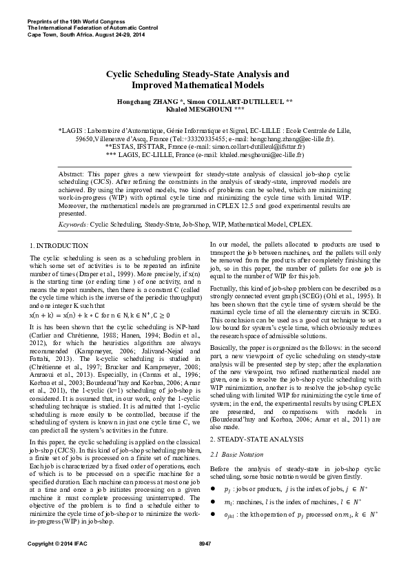 (PDF) Cyclic Scheduling Steady-State Analysis and Improved Mathematical Models
