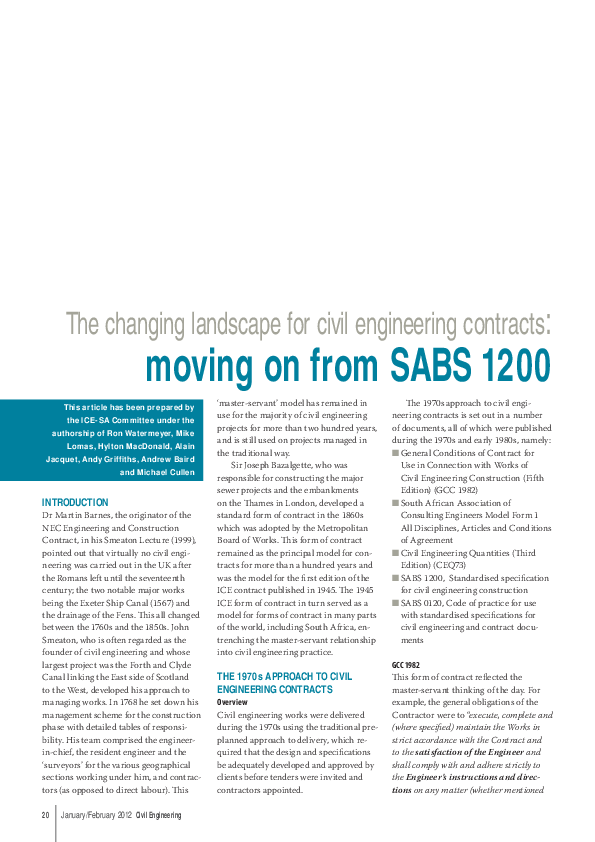 (PDF) The changing landscape for civil engineering contracts: moving on ...