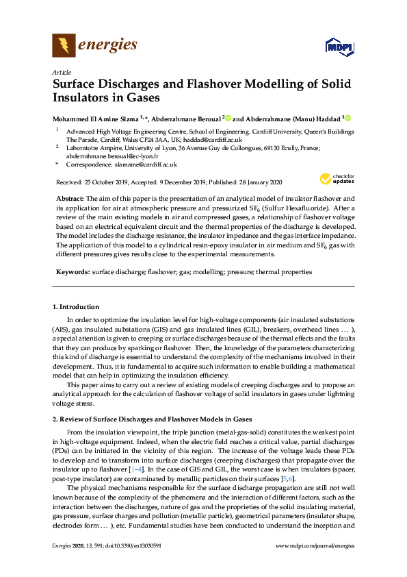 (PDF) Surface Discharges and Flashover Modelling of Solid Insulators in ...