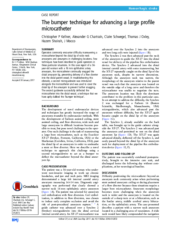(PDF) The bumper technique for advancing a large profile microcatheter