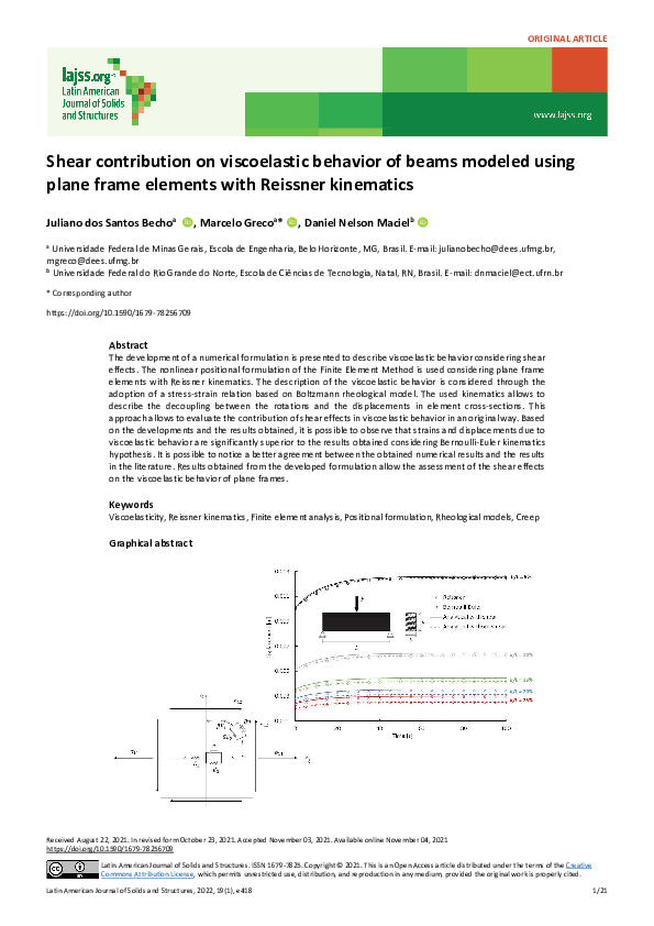 (PDF) Shear contribution on viscoelastic behavior of beams modeled ...