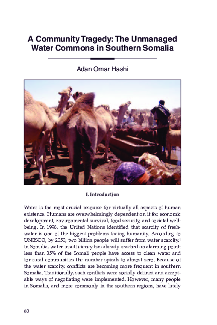 (PDF) A Community Tragedy: The Unmanaged Water Commons in Southern Somalia