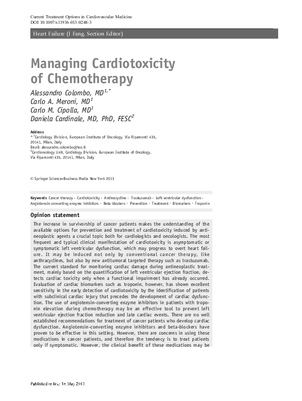 (PDF) Managing Cardiotoxicity of Chemotherapy