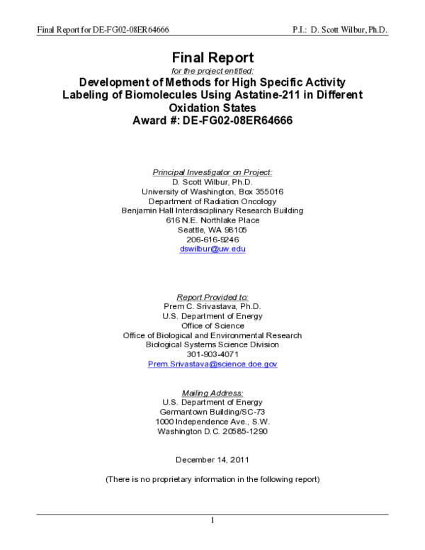 (PDF) Final Report for research grant "Development of Methods for High ...