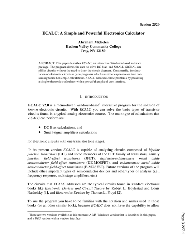 (PDF) Ecalc: A Simple And Powerful Electronics Calculator