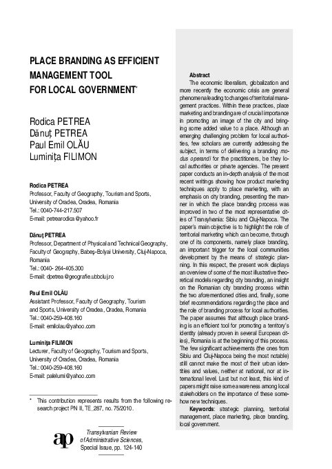 (PDF) Place Branding as Efficient Management Tool for Local Government