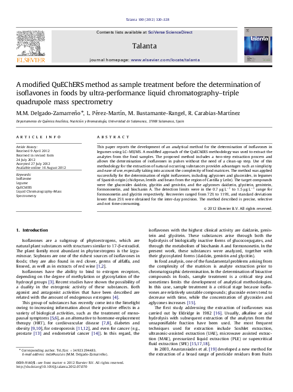 (PDF) A modified QuEChERS method as sample treatment before the ...