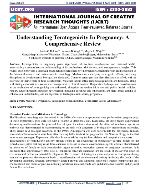 (PDF) Understanding Teratogenicity In Pregnancy: A Comprehensive Review