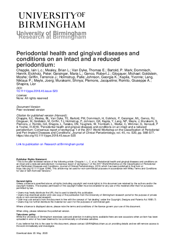 (PDF) Periodontal health and gingival diseases and conditions on an ...
