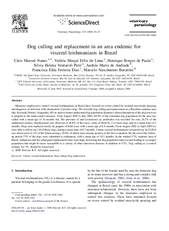 (PDF) Dog culling and replacement in an area endemic for visceral ...