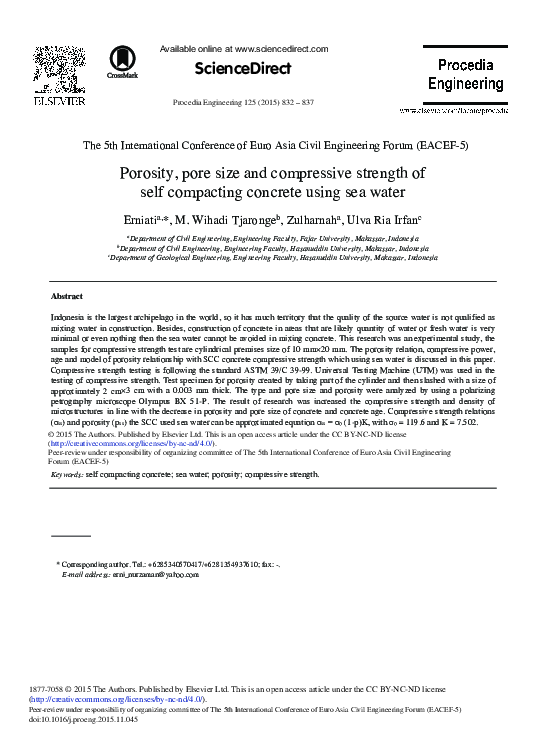 (PDF) Porosity, Pore Size and Compressive Strength of Self Compacting Concrete Using Sea Water