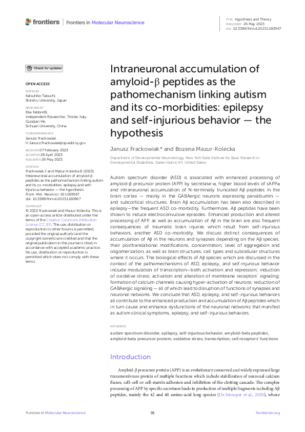 (PDF) Intraneuronal accumulation of amyloid-β peptides as the ...