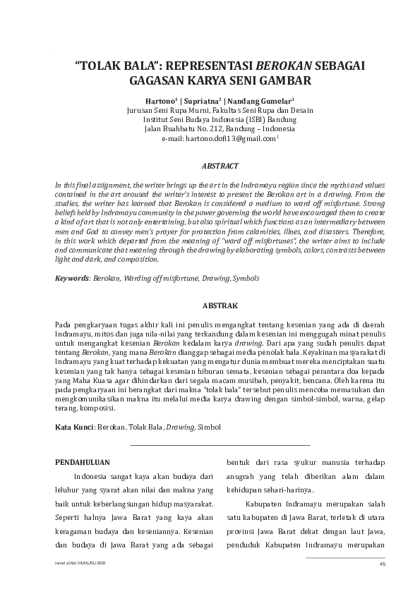 (PDF) “Tolak Bala”: Representasi Berokan Sebagai Gagasan Karya Seni Gambar