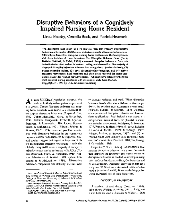 (PDF) Disruptive behaviors of a cognitively impaired nursing home resident