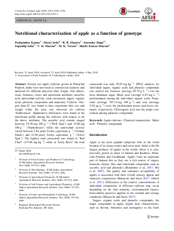 (PDF) Nutritional characterization of apple as a function of genotype
