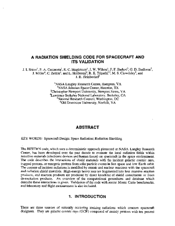 (PDF) A Radiation Shielding Code for Spacecraft and its Validation