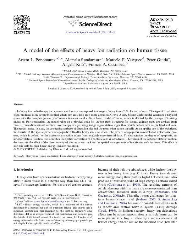 (PDF) A model of the effects of heavy ion radiation on human tissue ...