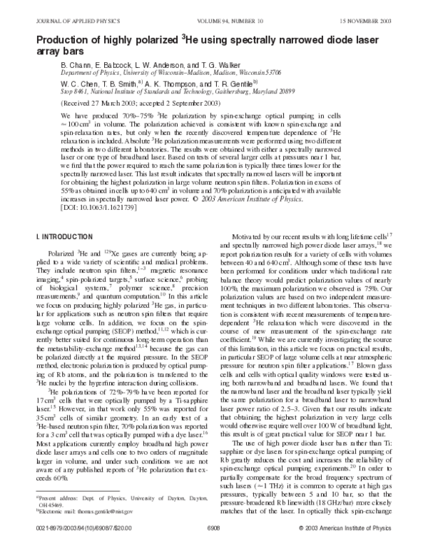 (PDF) Production of highly polarized 3He using spectrally narrowed ...
