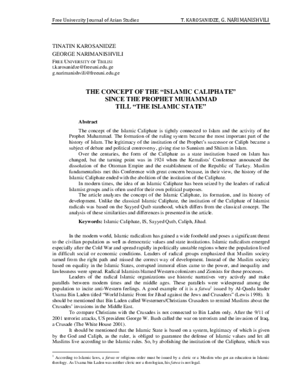 (PDF) THE CONCEPT OF THE “ISLAMIC CALIPHATE” SINCE THE PROPHET MUHAMMAD ...