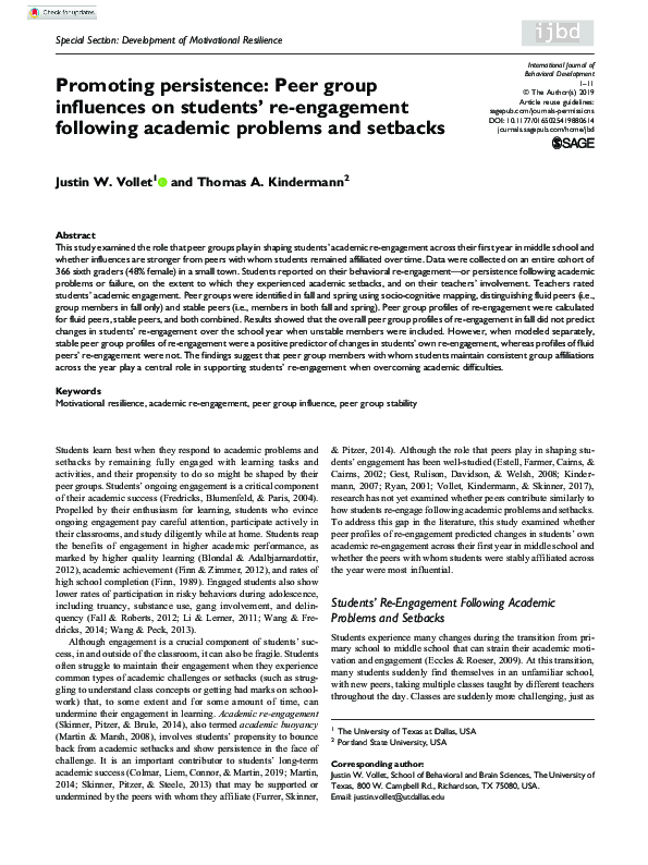 (PDF) Promoting persistence: Peer group influences on students’ re ...