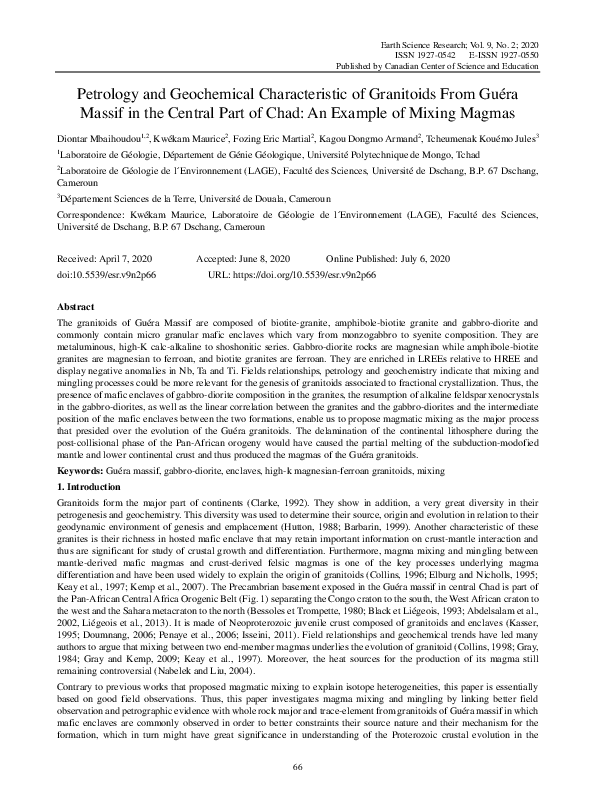 (PDF) Petrology and Geochemical Characteristic of Granitoids From Guéra ...