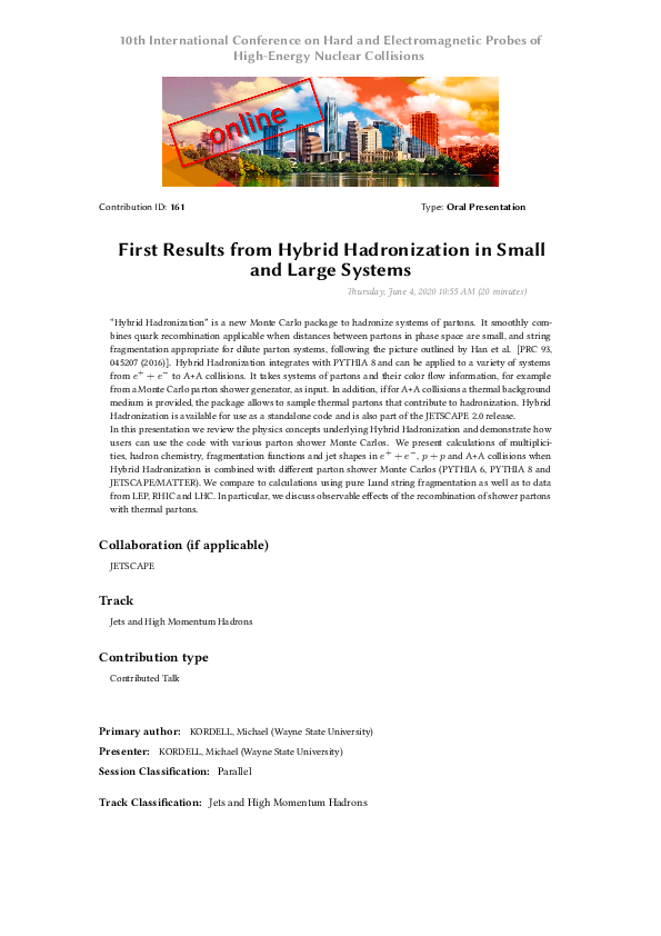 (PDF) First Results from Hybrid Hadronization in Small and Large Systems