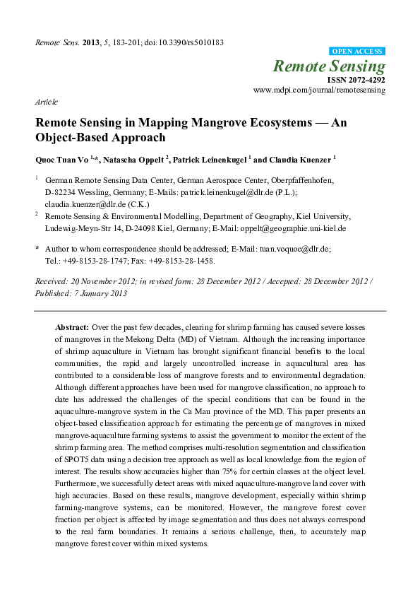 (PDF) Remote Sensing in Mapping Mangrove Ecosystems — An Object-Based Approach