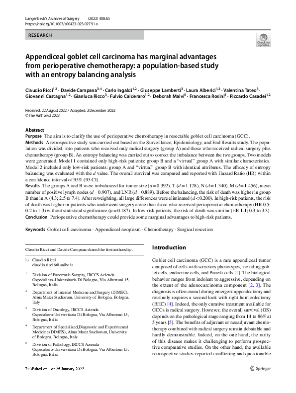 (PDF) Appendiceal goblet cell carcinoma has marginal advantages from ...
