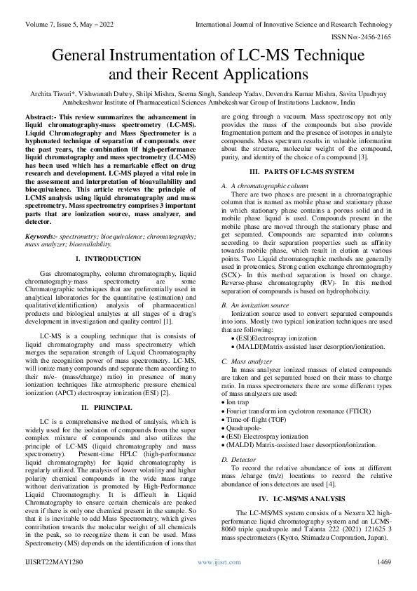 (PDF) General Instrumentation of LC-MS Technique and their Recent Applications