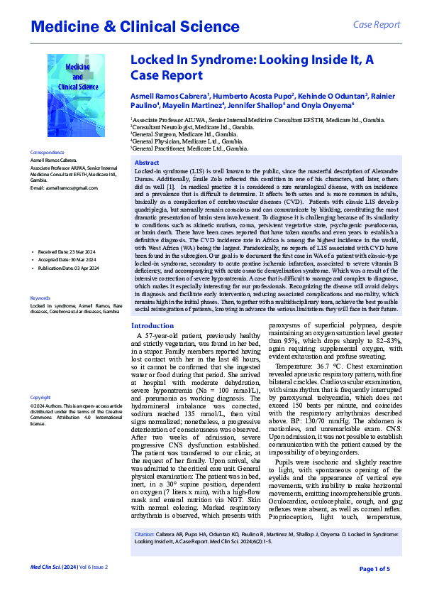 (PDF) Locked In Syndrome: Looking Inside It. Case report
