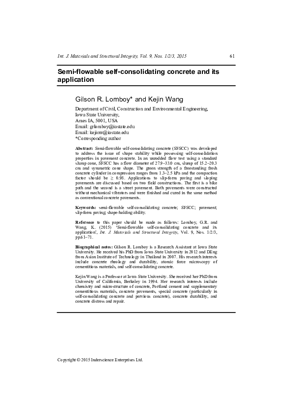 (PDF) Semi-flowable self-consolidating concrete and its application