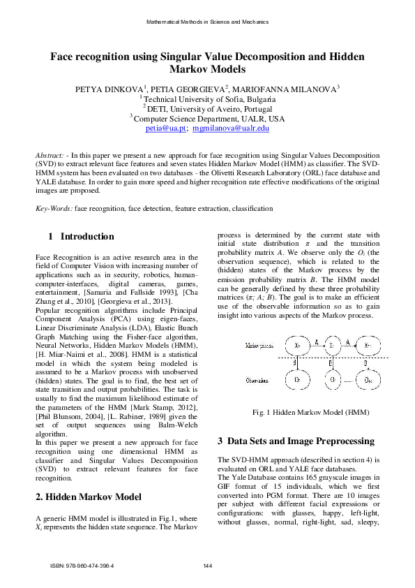 Pdf Face Recognition Using Singular Value Decomposition And Hidden Markov Models