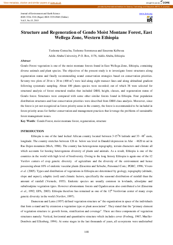 (PDF) Structure and Regeneration of Gendo Moist Montane Forest, East ...