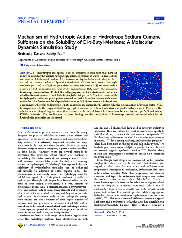 (PDF) Mechanism of Hydrotropic Action of Hydrotrope Sodium Cumene ...