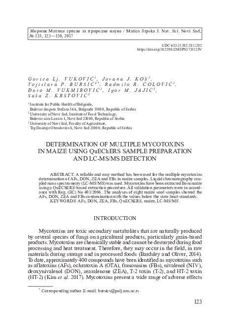 (PDF) Determination of multiple mycotoxins in maize using quechers sample preparation and LC-MS ...